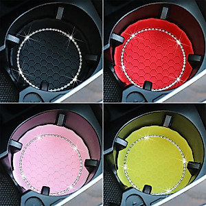 Bittwee 2PCS Bling Car Cup Holder Coaster, Silicone Anti-Slip Insert Drink Cup Mat, Crystal Rhinestone Auto Interior Accessories, 2.75 Inch Universal for Cars, RVs, Trucks and More（Pink/2PCS）