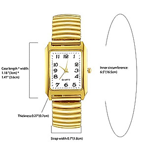 JewelryWe Women's Ultra Thin Easy Reader Watch with Elastic Strap, Golden/Silver Square Watch, for Valentine's Day