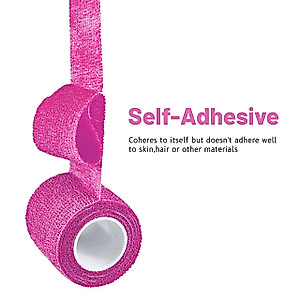 FRESINIDER 9 Rolls Self Adhesive Wrap Athletic Tape Gauze, Breathable Elastic Cohesive Bandage for Sports Injury & Pet (7 Pcs 2"x 5 Yards + 2 Pcs 1" X 5 Yards) (Pink)