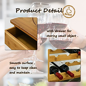 Kinfant Wine Rack Bamboo Liquor Cabinet - 36 Bottle Wine Storage Shelf Displayer Standing Floor 6 Shelves with Drawer