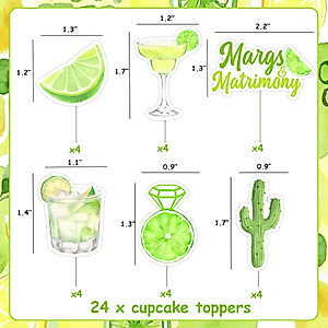JOYMEMO 24 Pcs Margs & Matrimony Bachelorette Cupcake Toppers - Green Margarita Bridal Shower Decorations, Margaritas and Matrimony Bridal Shower Cake Decor for Mexican Fiesta Wedding Party