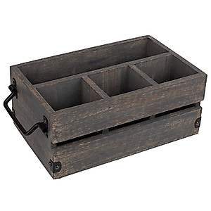 GoCraft Flatware Caddy with 4 Compartments, Cutlery Holder, Silverware Condiment Organizer with Napkin Holder for Kitchen, Dining, Picnics, Grey Washed Mango Wood Caddy with Metal Handles