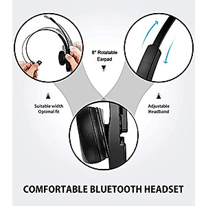 Trucker Bluetooth Headset, V5.0 Noise Cancelling Wireless Headset with Microphone, On Ear Hands-Free Bluetooth Headphone for iPhone Samsung Cell Phone Call Center Home Office Skype