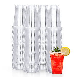 TashiBox [16oz - 150 Cups Clear Plastic Cups, Non reusable plastic cups for tea,smoothies Sodas and Mixed Drinks
