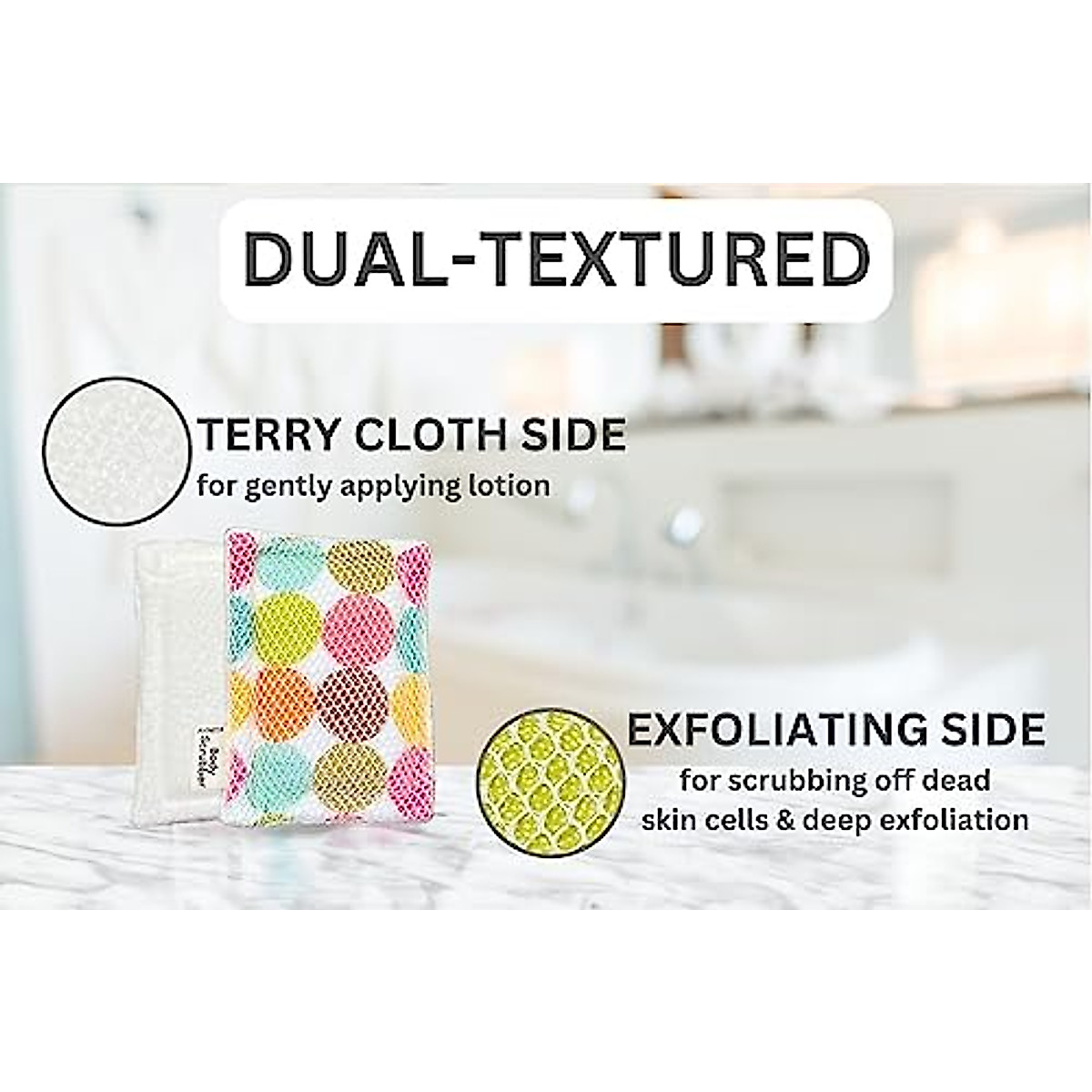 Premium Exfoliating Pad, Scrub, Body Scrubber, Dual-Sided with African Net/Cotton Flannel and Terry Cloth – Bath Shower Sponge-Gets You Clean, Not Just applying Soap – 24 Random Designs (2-Pack)
