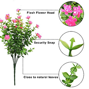 GKONGU Artificial Flowers, 4 Bundles Fake Eucalyptus UV Resistant Flowers Plastic Lotus Flowers Bouquets Greenery Shrubs Plants for Indoor and Outdoor Garden Porch Patio Office Home Decoration