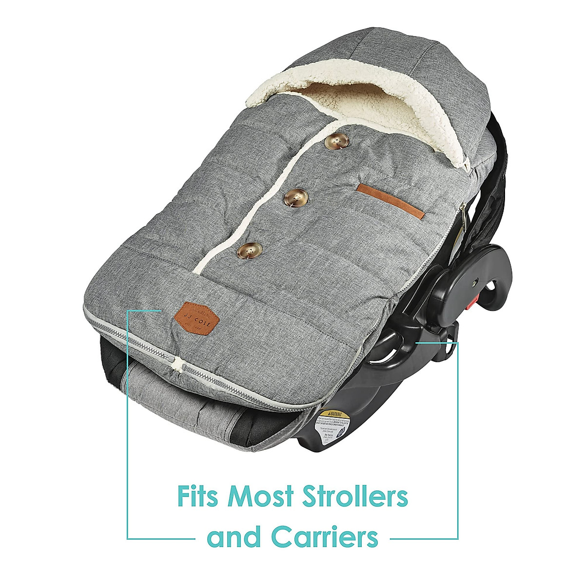 JJ Cole Bundle Me Winter Baby Car Seat Cover and Bunting Bag - Weather Resistant Baby Carrier Cover - Stroller Accessories and Winter Baby Essentials - Heather Gray