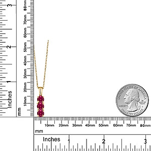 Gem Stone King Red Created Ruby and Diamond 18K Yellow Gold Plated Silver 3 Stone Pendant Necklace For Women (1.84 Cttw, Round 5MM, with 18 Inch Chain)