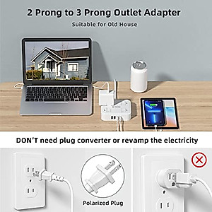 2 Prong Power Strip, TROND 2 Prong to 3 Prong Outlet Adapter, 5ft Extension Cord, 4 Widely Outlets with 4 USB Ports, Wall Mountable, Ideal for Non-Grounded Outlets, No Surge Protector for Cruise Ship