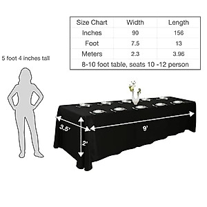 URBY 90 X 156 Inch Polyester Rectangular Table Cloth for 8-10 Foot Table That Seats 10-12 Person - Fits Extra Long Tables Or Cut to Fit Smaller Tables - Machine Wash Reusable and Wrinkle Free - Black