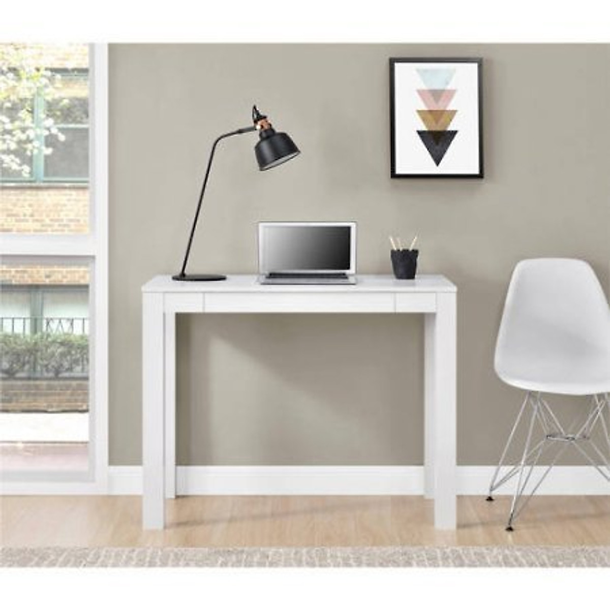 Mainstays Furniture New Parsons Desk with Drawer, Multiple Colors (White)
