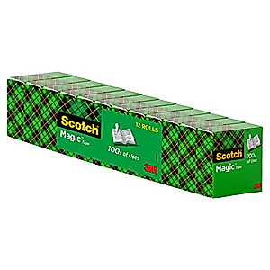 Scotch Magic Tape, 12 Rolls, Numerous Applications, Invisible, Engineered for Repairing, 3/4 x 1000 Inches, Boxed (810K12)
