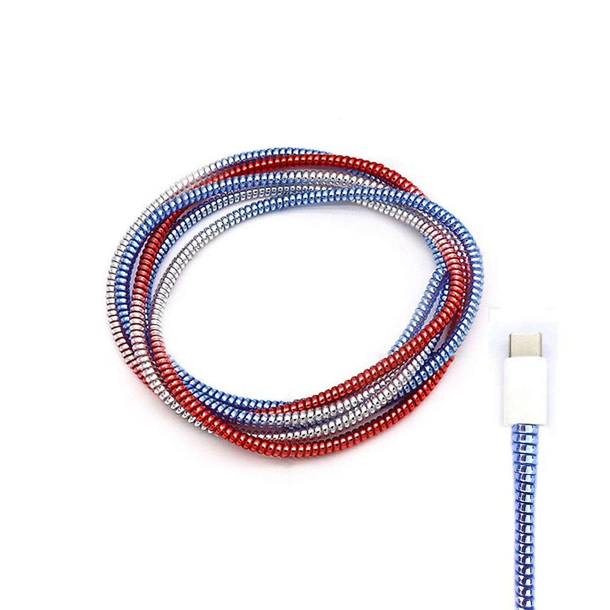 Cable Protector Animal Proof Wire Repair, Cord Protector for Pets Headphone Saver Spiral Cable Wrap Strain Relief, Cord Sleeve for Phone Cable USB Date Cable, 60 inches, 2 pcs, Silver-Red-Blue