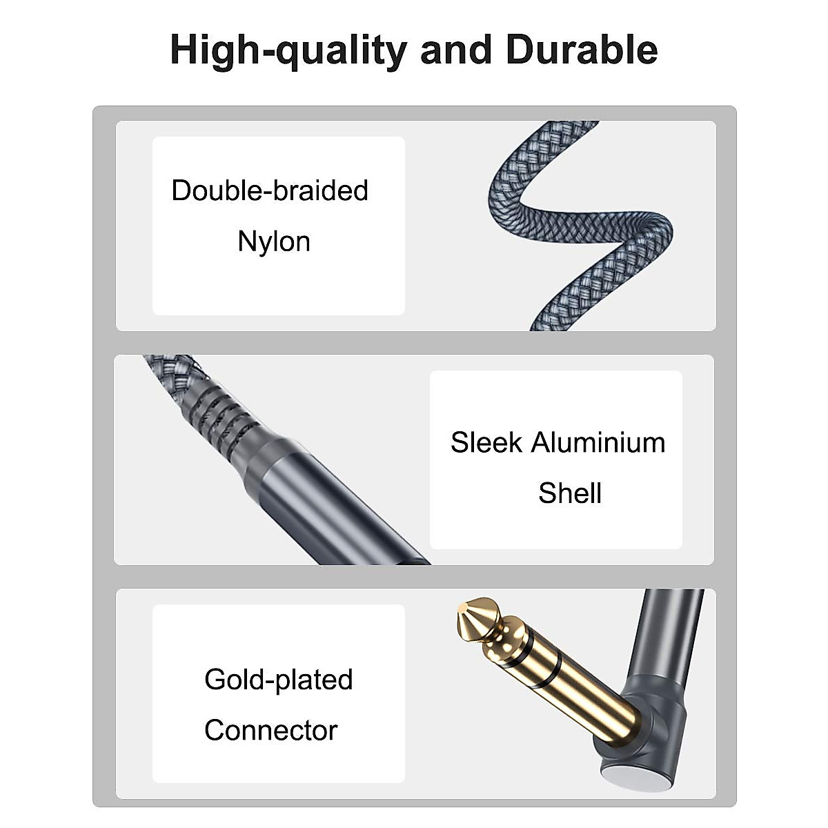 Elebase 1/4 Inch TRS Instrument Cable 10ft 2-Pack,Right-Angled to Straight 6.35mm Male Jack Stereo Audio Cord,6.35 Balanced Interconnect Line for Electric Guitar,Bass,Keyboard,Mixer,Amplifier,Speaker