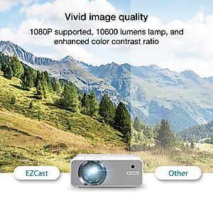 EZCast Beam V3, 2023 Upgraded Mini Projector, 10600 Lumens Multimedia Home Theater Video Projector, 1080P Full HD Supported, Compatible with HDMI, USB, Laptop, iOS & Android Phone, Xbox, PS5, TV Stick