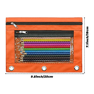 Cinvo Pencil Pouch 3 Ring Binder Pouch Zippered Pencil Case Canvas Pencil Bag with 2 Compartments (Set of 2, Blue and Orange)