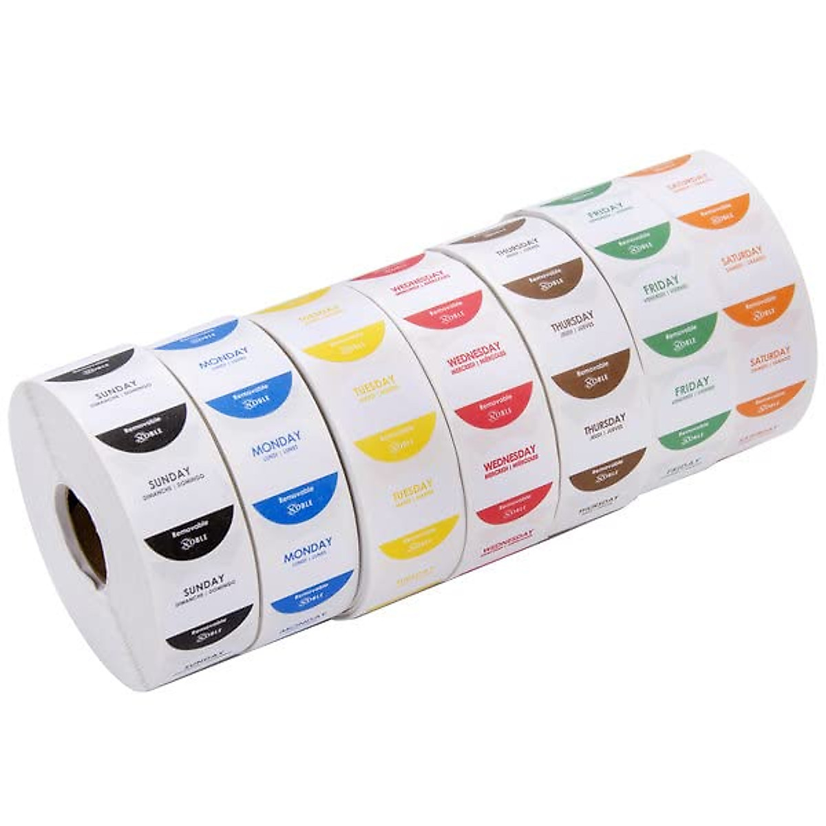 Removable 1 Inch Day of The Week Labels - 1 Roll for Each Day - 1000 Labels per Roll. (1 inch)
