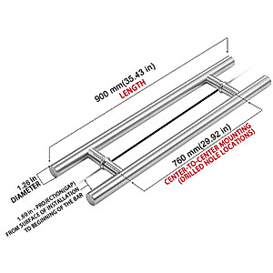 HONGYUN 36" Pull Door Handles Brushed Nickel,Solid 304 Stainless Steel Pull Push Door Handle,Fit for Glass Door Wooden Door,Modern Commercial Door Handle Apply for Sliding Barn Shower Door