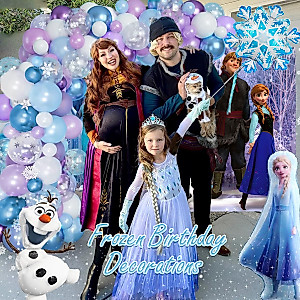 Frozen Birthday Decorations, Frozen Birthday Party Supplies Balloons Party Decoration, Princess Happy Birthday Decoration with Frozen Backdrop Confetti Balloons Frozen Banner Frozen Balloons for Girl
