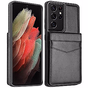 LakiBeibi Samsung Galaxy S21 Ultra Case, S21 Ultra Phone Case, Dual Layer Lightweight Premium Leather Wallet Case with Card Holders Flip Protective Case for Samsung Galaxy S21 Ultra (2021), Black