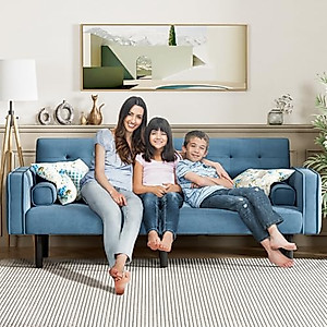 YESHOMY Futon Sofa Bed Convertible Sectional Sleeper Couch, Splitback Loveseat with Tapered Legs, 74", Small Lounge for Living Room, Study and Bedroom, Sea Blue