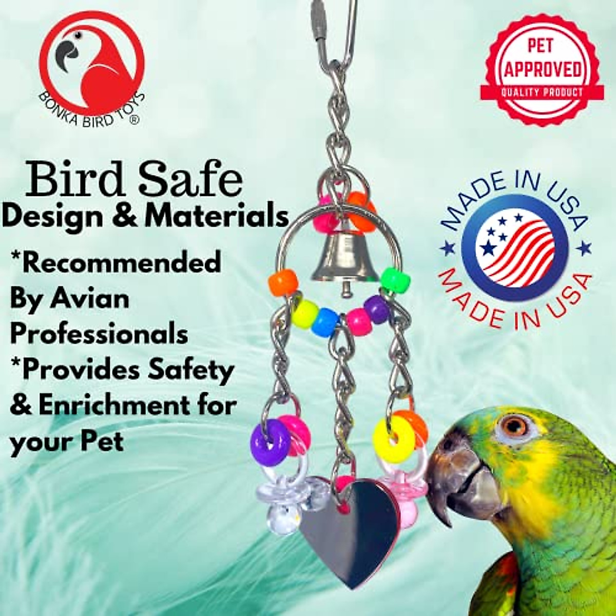 Bonka Bird Toys 1763 Heart Charm Bird Toy Parrot cage Toys Cages Cockatiel Parakeet parrotlet