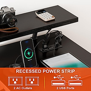 Need 39 Inch Small Folding Computer Desk with Power Outlets & Monitor Shelf Study Desk Gaming Desk with Led Lights Cup Holder & Headphone Holder,Black