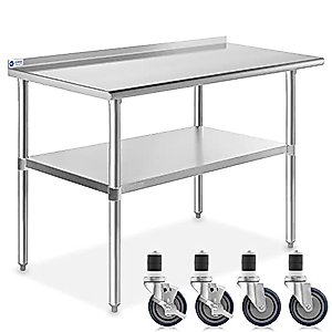 GRIDMANN Stainless Steel Table 48 in. x 24 in., NSF Commercial Kitchen Prep & Work Table w/ Backsplash and Wheels