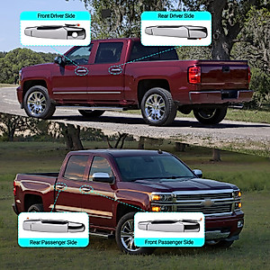 Exterior Chrome Door Handle - Compatible with 2007-2013 Chevy Avalanche, Silverado, Suburban, Tahoe, GMC Sierra, Yukon, Cadillac Escalade Pickup Truck SUV - 4 PCS Front Rear Driver & Passenger Side