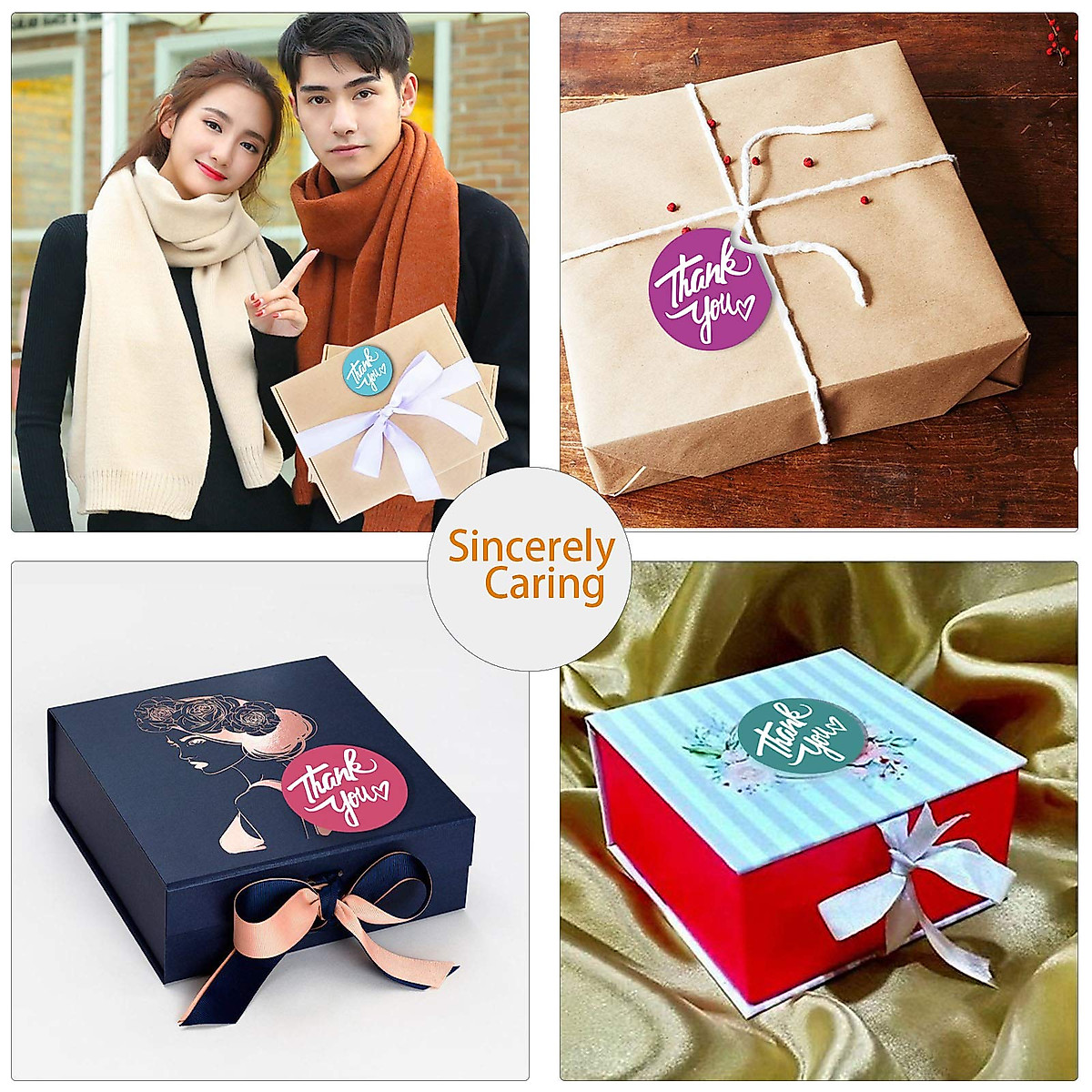 Dreecy 1.5 Inch Thank You Stickers, 1000 Pcs/roll Thank You Labels for Small Business, Packaging, Greeting Cards, Flower Bouquets, Mailer Seal Stickers, Candy Bags, Envelopes and Gift Wraps, 8 Colors