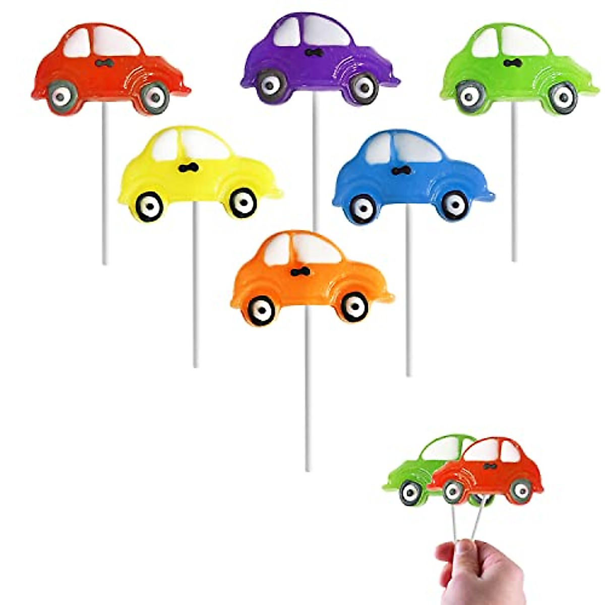 Car Lollipops Suckers, Fat-Free, Great for Birthday Parties, Events, and Goody Bag Fillers, Party Favors, Individually Wrapped Pops (12-Pack)
