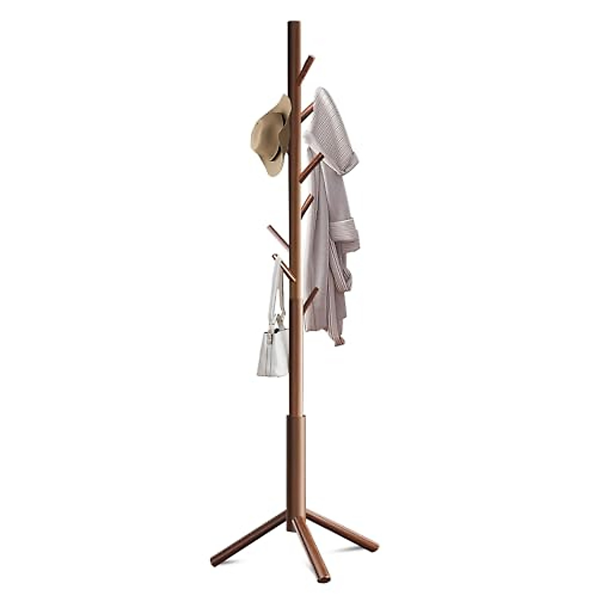 Azaeahom Coat Rack Freestanding with 8 Hooks 3 Adjustable Height Coat Racks Stand Clothing Hanger Stand Wooden Coat Tree Easy Assembly for Entryway, Bedroom, Hallway, Dormitory,Office Cherry