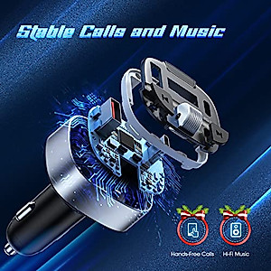 Octeso New Roller FM Transmitter for Car, Wireless FM Radio Adapter/ Music Player/ Car Kit with PD30W & QC3.0 Quick Charging, Bass Music, Ring Backlit, Hands-Free Calls