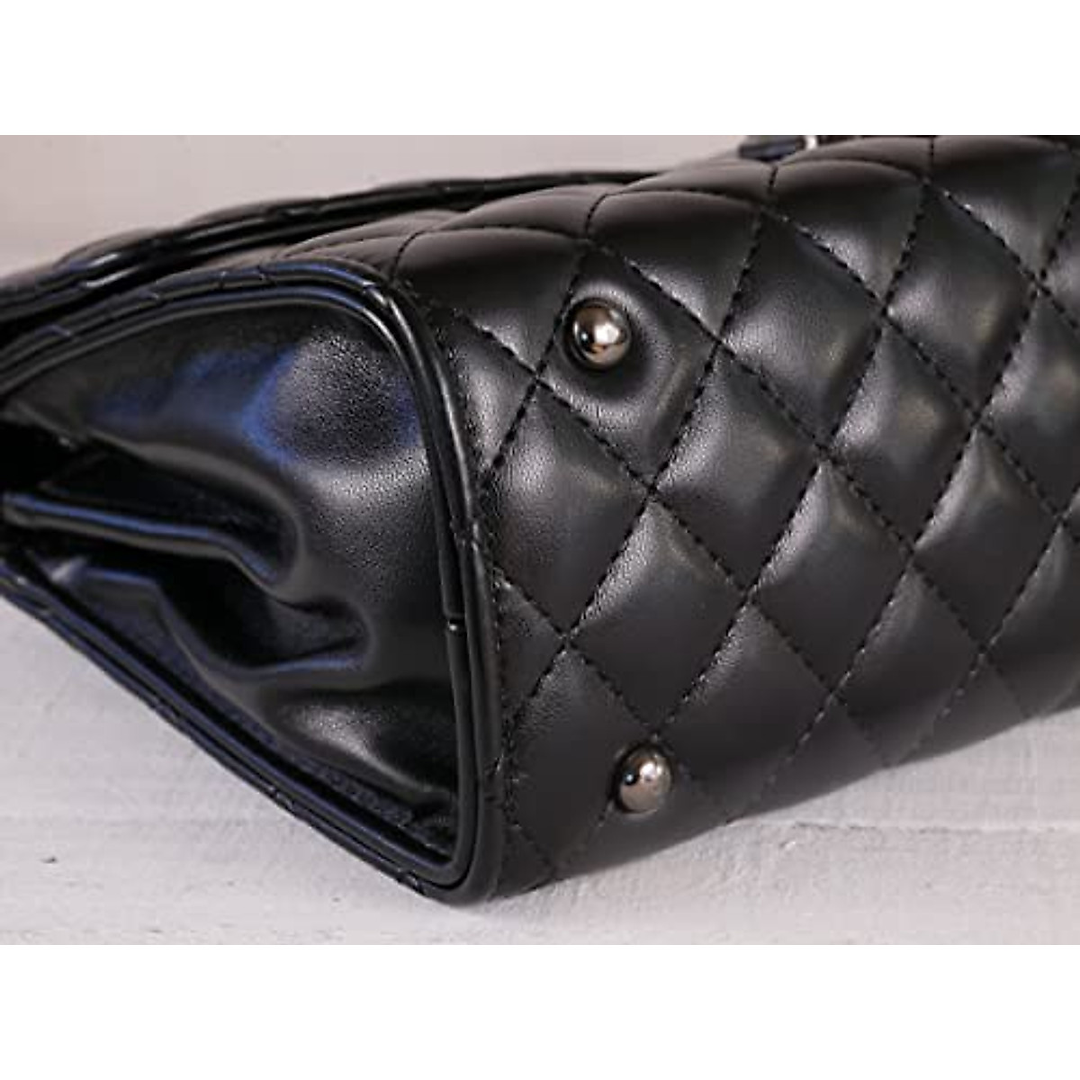 Bella Luna Quilted Faux Leather Crossbody Purse or Shoulder Bag for Women with Flap Handbag and Chain Strap | Black | Gray Chain | Small