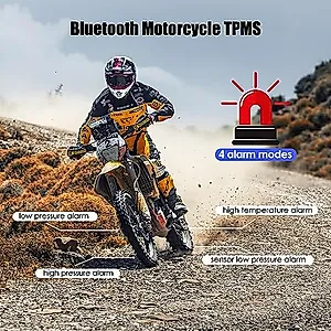 NEW CAR SOUL Bluetooth Motorcycle Tire Pressure Monitoring System with 2 External Sensors - Tire Pressure & Temperature Alarm - Wireless Motorcycle TPMS Supporting iOS and Android