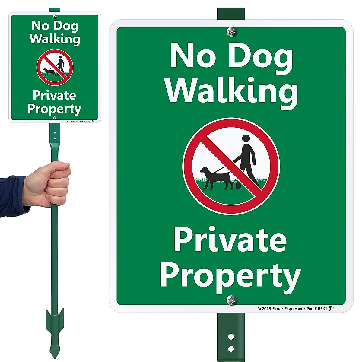 SmartSign 12 x 10 inch “No Dog Walking - Private Property” LawnBoss Yard Sign with 3 foot Stake, 40 mil Laminated Rustproof Aluminum, Multicolor, Set of 1, Made in USA