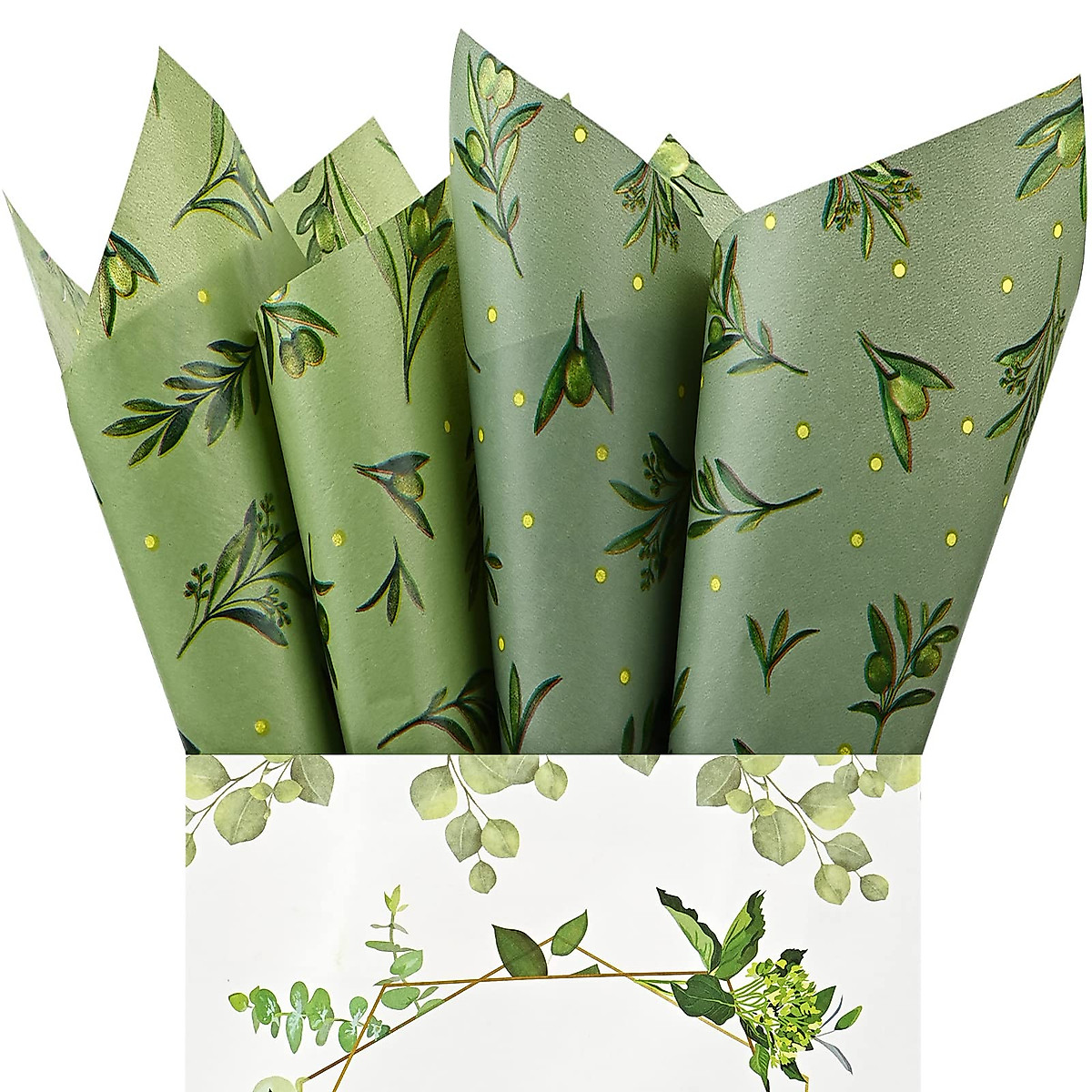 Bolsome 50 Sheets 20x14in Olive Leaf Tissue Paper, Green Wrap Tissue, Greenery Bontanical Tissue Paper for Boho Vibe Gift Bags Boho Plant Tissue for Baby Shower Birthday Wedding Party DIY Craft