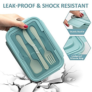 Bento Box For Adults Kids, 1100ML Lunch Container Bento Boxes With Built-in Utensil Set, Leakproof, Micro-Wave Dishwasher Safe(Teal Blue)