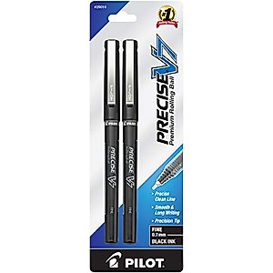 PILOT Precise V7 Stick Liquid Ink Rolling Ball Stick Pens, Fine Point (0.7mm) Black Ink, 2-Pack (25010)