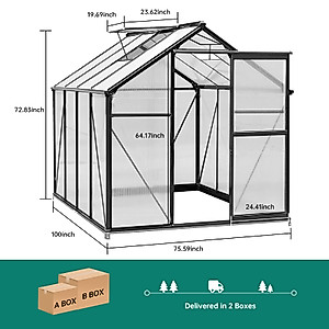 GarveeLife 6x8 FT Outdoor Greenhouse, Polycarbonate Green Houses for Outside, Heavy Duty Large Walk in Green House for Plants with Aluminum Frame, Roof Vent, Rain Gutters for Garden Backyard