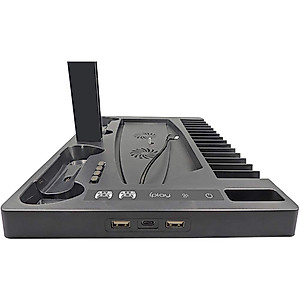 Vertical Stand for Playstation 5 with 2 Cooling Fan, 2 Charging Station for PS5 Digital/CD-ROM Edition Console with 15 Game Storage, 1 Pulse 3D Headset Holder, 1 Media Remote Storage (Black)