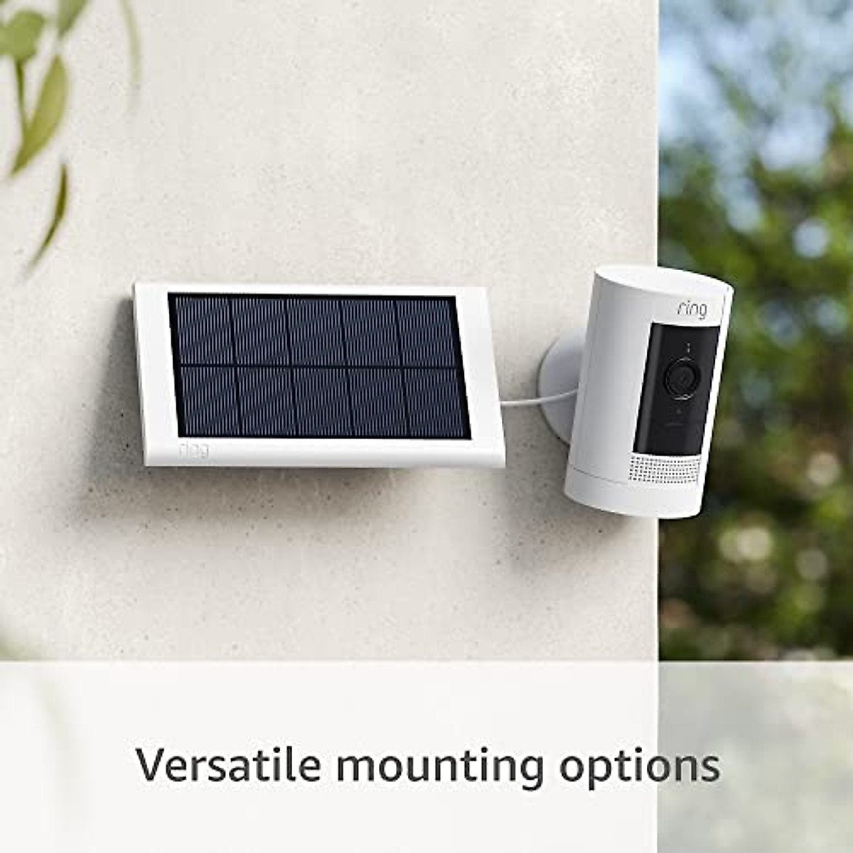 Ring Stick Up Cam Solar HD security camera with two-way talk, Works with Alexa - White