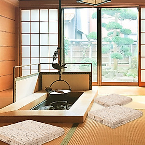 VOSAREA Home Pillow Knitted Straw Flat Cushion Natural Straw Sqaure Pouf Tatami Cushion Hand- Woven Floor Cushion Meditation Soft Yoga Mat for Dining Living Room Balcony Garden Part 40cm