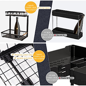 Under Sink Organizer and Storage, 2 Pack Adjustable Height Pull Out Cabinet Organizer Slide Out Sink Shelf Cabinet Storage Drawer with 8 Hooks, Under Sink Organizer for Kitchen Bathroom Cabinet