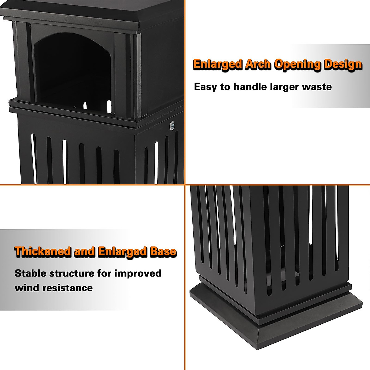 Outdoor Trash Can, 40L Commercial Garbage Enclosure with Locking Lid, Heavy Duty Industrial Yard Garage Waste Container, Installation-Free, 35.4 x 15.7 x 15.7 in, Galvanized Sheet (Black)