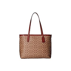 COACH Coated Canvas Signature Central Tote with Zip Tan/Rust/Brass One Size