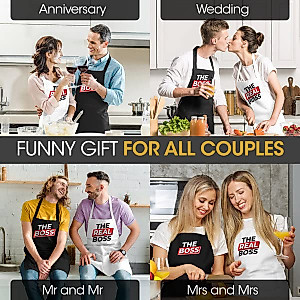 DELUXY Funny Couples Aprons- Gift For Couples, His and Her, Bridal Shower Gag Gifts, Engagement, Wedding, Gay, Lesbian Wedding Gifts, Parents Anniversary Present.
