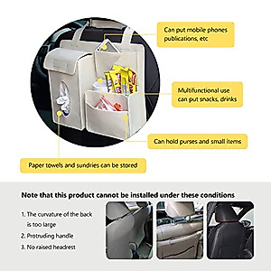 Yonput 1 PC Car Seat Back Organizer Large Capacity Felt Car Storage Bag Durable Multi Function Universal Hanging Car Seat Organizer for Kids and Adults (White)