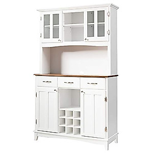 Giantex Buffet Hutch Cabinet, Kitchen Hutch Sideboard, Buffet Cabinet on Storage Island, Wood Kitchenware Server with 3 Large Drawers and 9 Wine Bottle Modulars (White)