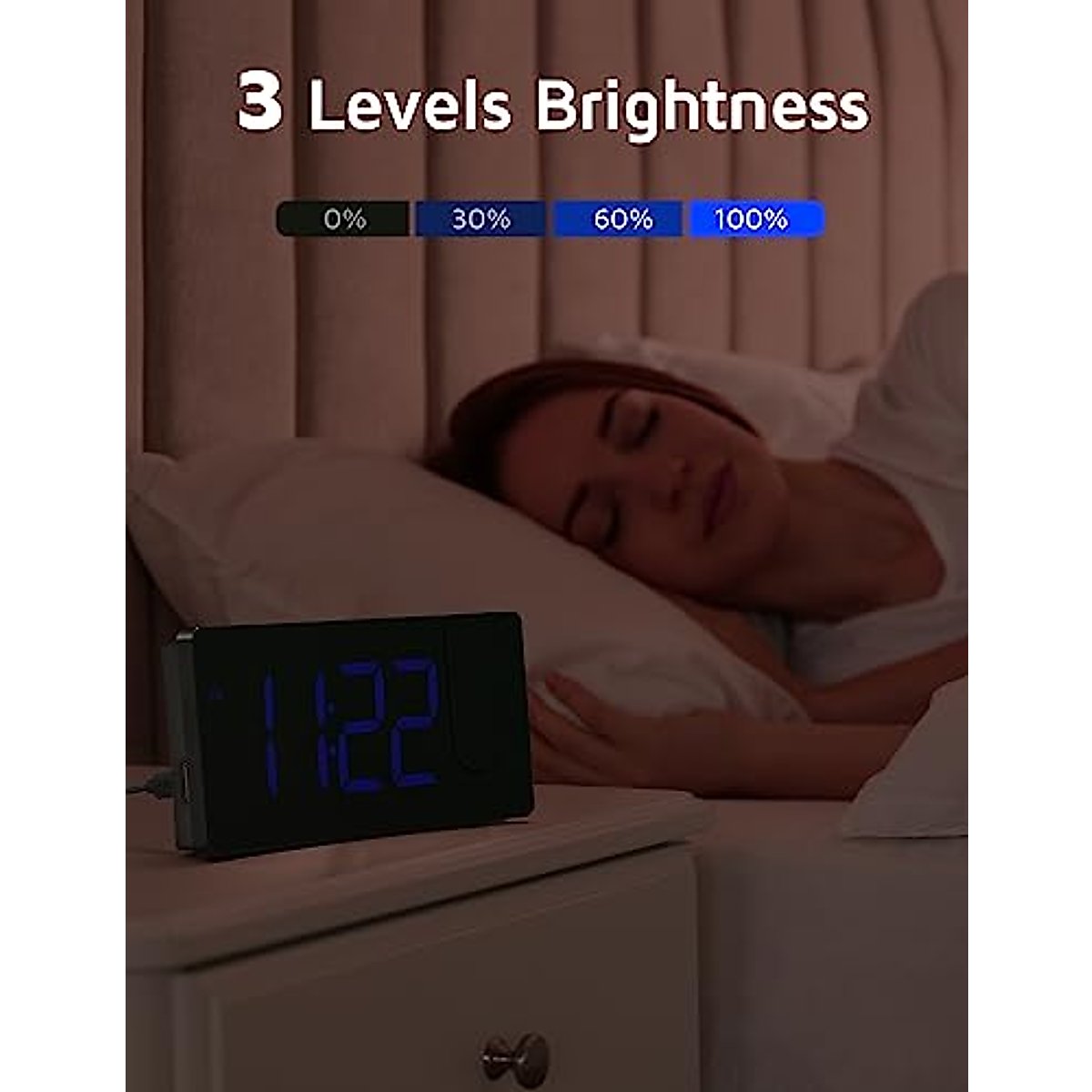 GOLOZA Projection Alarm Clock, Digital Clock with 180° Rotatable Projector, 3-Level Brightness Dimmer, Clear LED Display, USB Charger, Progressive Volume, 9mins Snooze,12/24H, for Bedroom